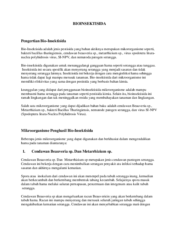 (DOC) BIOINSEKTISIDA Pengertian Bio-Insektisida