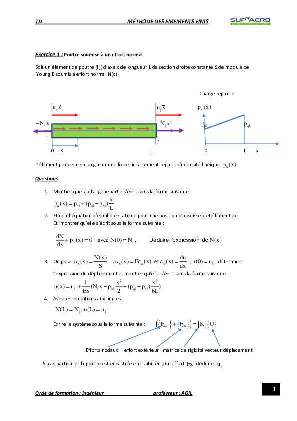 (DOC) Exercice 1 : Poutre soumise à un effort normal