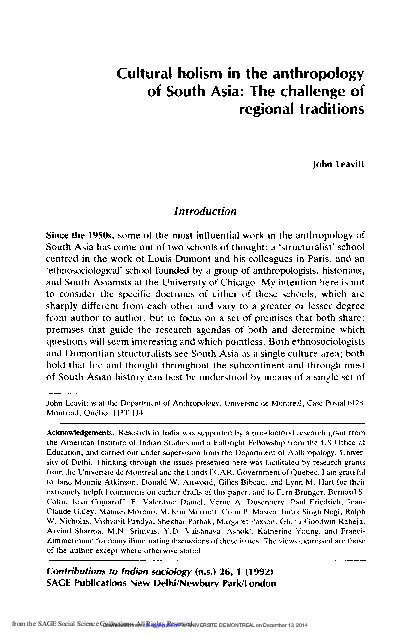 (PDF) Cultural Holism in the Anthropology of South Asia