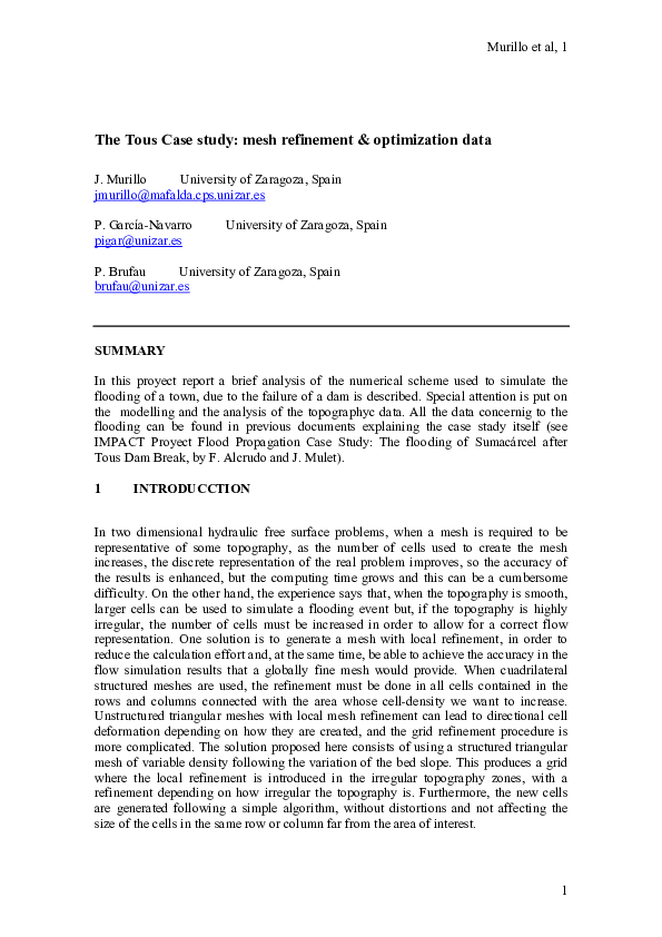 (PDF) The Tous Case study: mesh refinement & optimization data