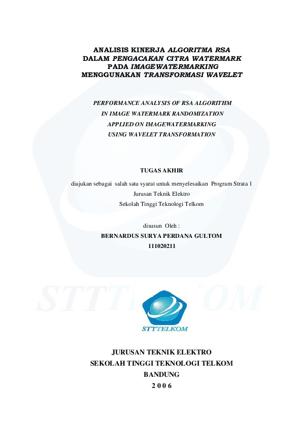 (PDF) ANALISIS KINERJA ALGORITMA RSA DALAM PENGACAKAN CITRA WATERMARK ...