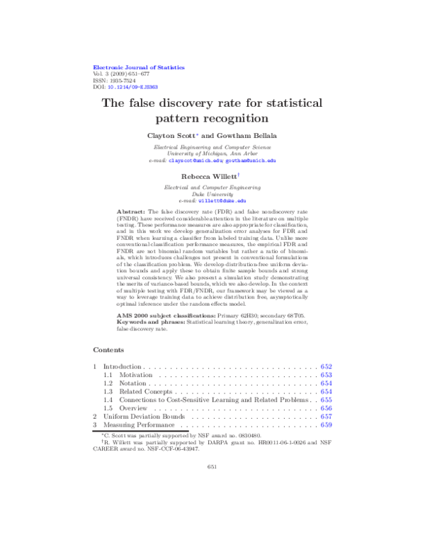 Pdf The False Discovery Rate For Statistical Pattern Recognition
