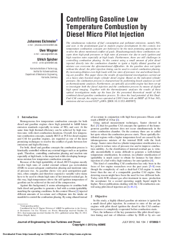 (PDF) Controlling Gasoline Low Temperature Combustion by Diesel Micro ...