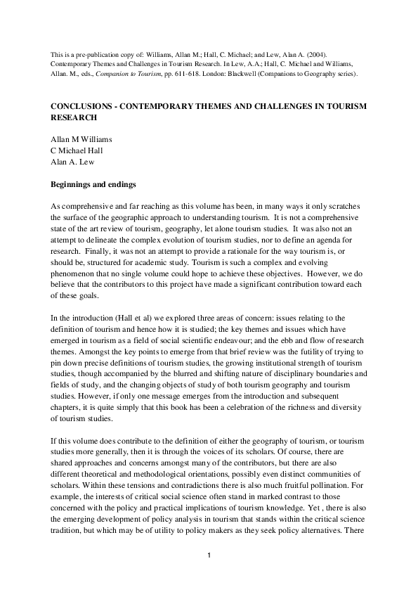 (PDF) Contemporary themes and challenges in tourism research