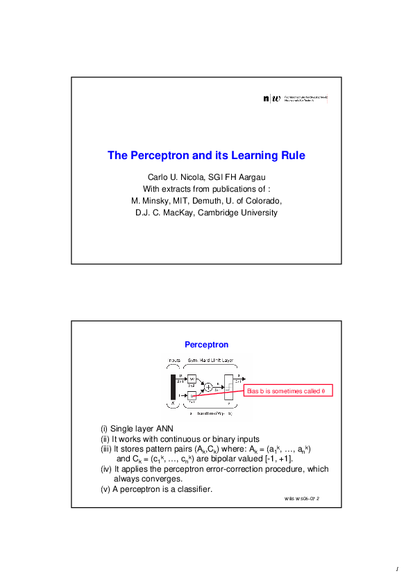 (PDF) The Perceptron and its Learning Rule