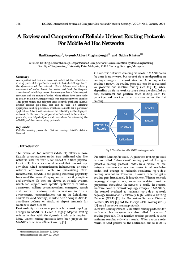 Pdf A Review And Comparison Of Reliable Unicast Routing Protocols For