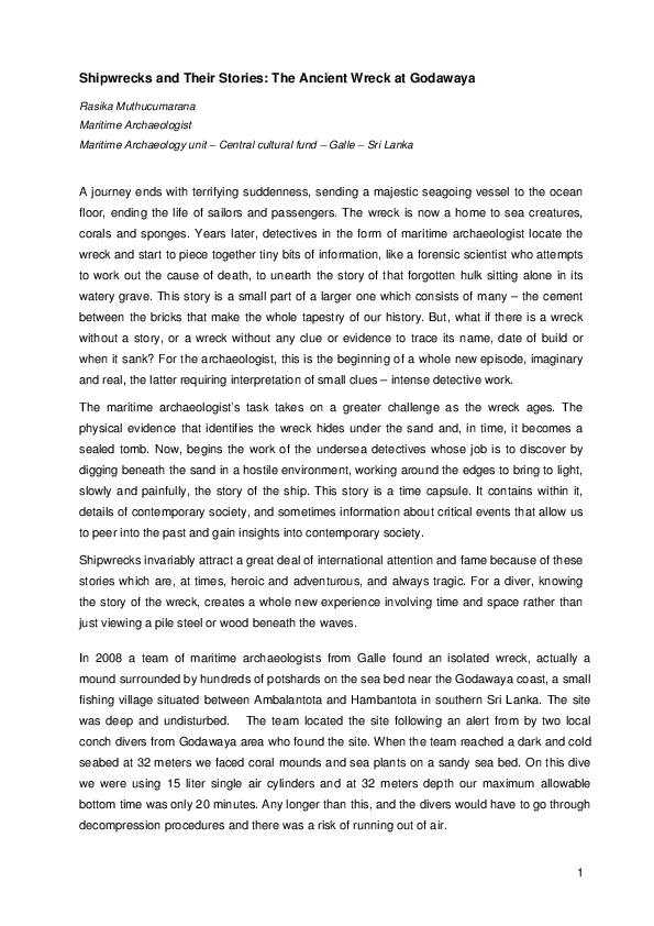 (PDF) Godawaya the oldest wooden wreck in Sri lanka