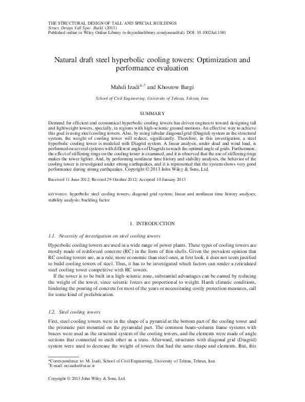 (PDF) Natural draft steel hyperbolic cooling towers: Optimization and performance evaluation