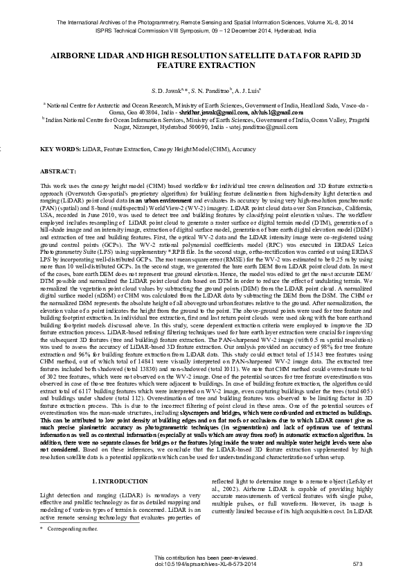 (PDF) Airborne LIDAR and high resolution satellite data for rapid 3D feature extraction