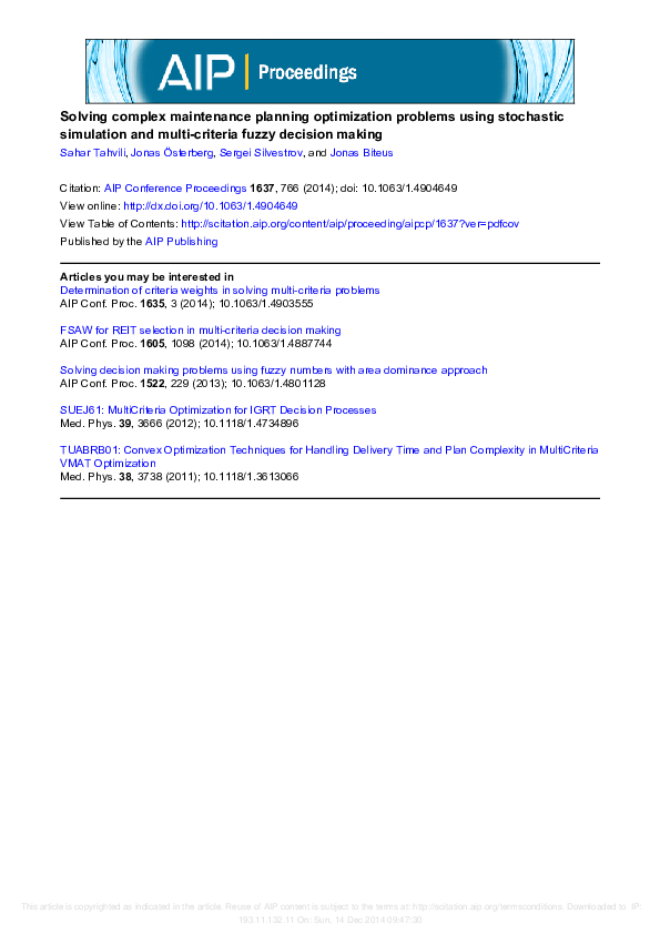 (PDF) Solving complex maintenance planning optimization problems using stochasticsimulation and ...