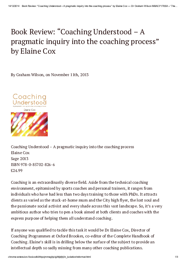 (PDF) Book Review: “Coaching Understood – A pragmatic inquiry into the ...