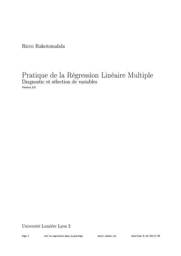 (PDF) Pratique de la Régression Linéaire Multiple Diagnostic et sélection de variables