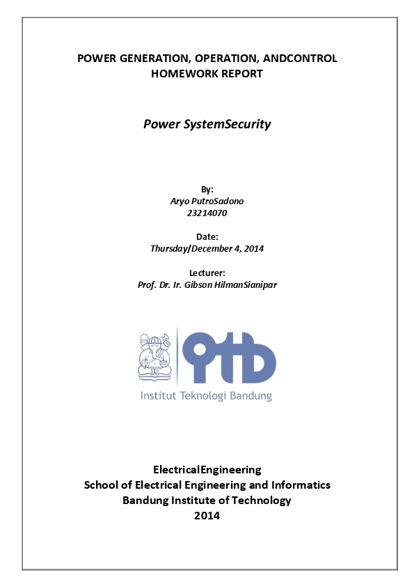 (DOC) POWER GENERATION, OPERATION, ANDCONTROL HOMEWORK REPORT Lecturer