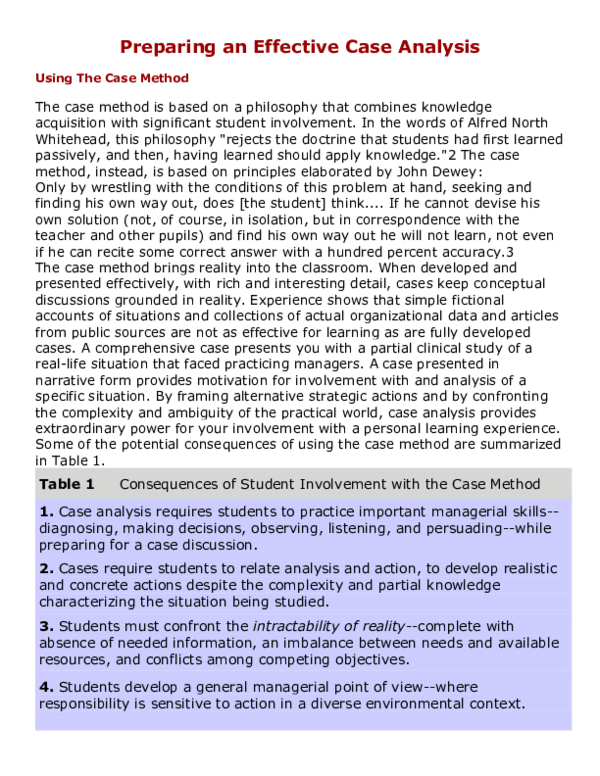 (DOC) Preparing an Effective Case Analysis Using The Case Method