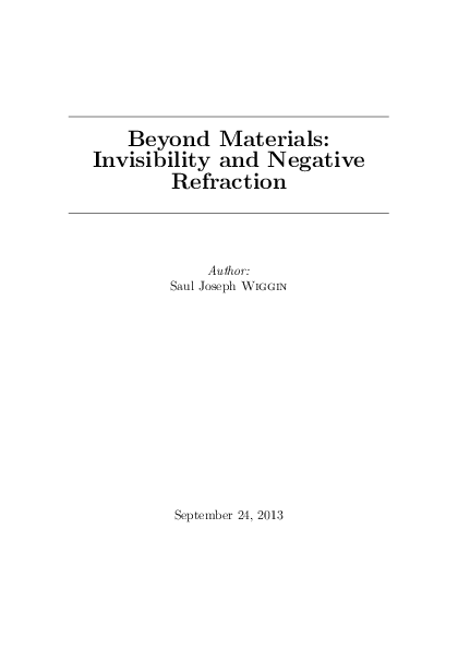 (PDF) Beyond Materials: Invisibility and Negative Refraction