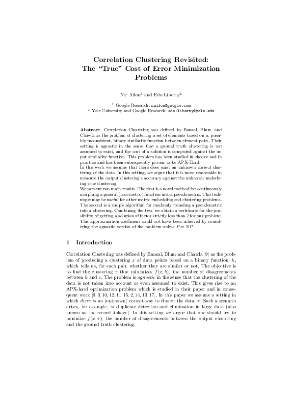 Pdf Correlation Clustering Revisited The True Cost Of Error