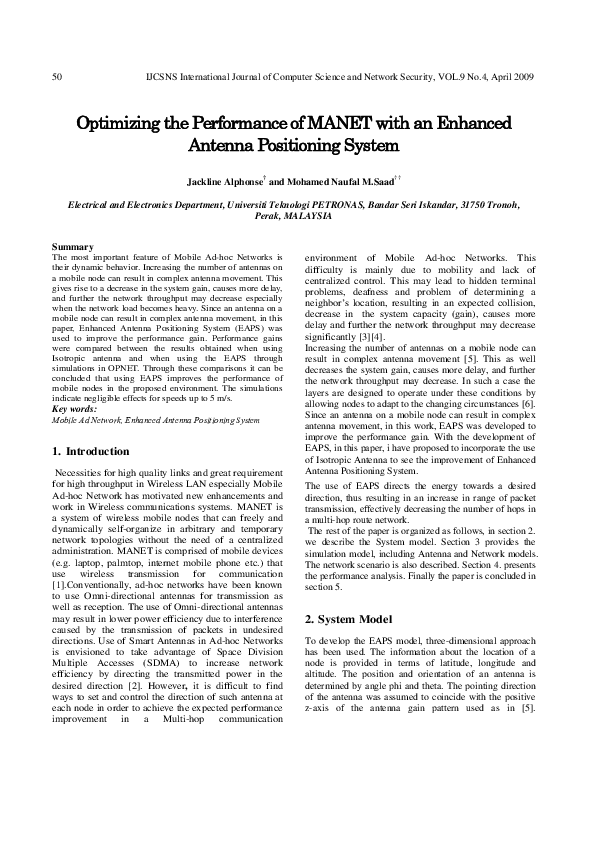 (PDF) Optimizing the Performance of MANET with an Enhanced Antenna ...