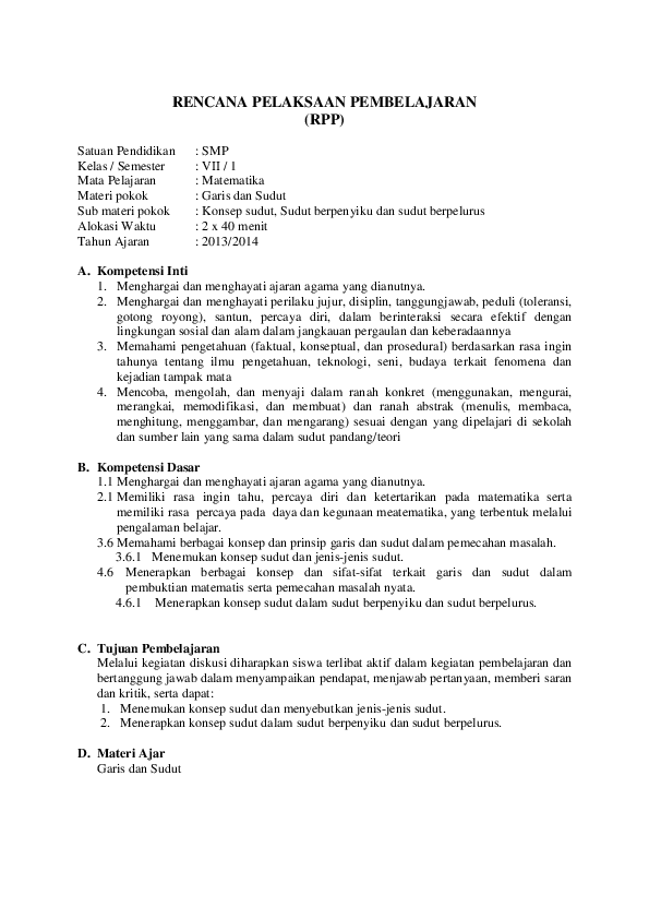 (DOC) RENCANA PELAKSAAN PEMBELAJARAN (RPP