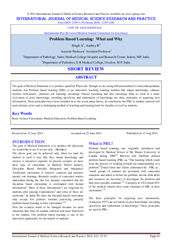 (PDF) Problem Based Learning: What and Why