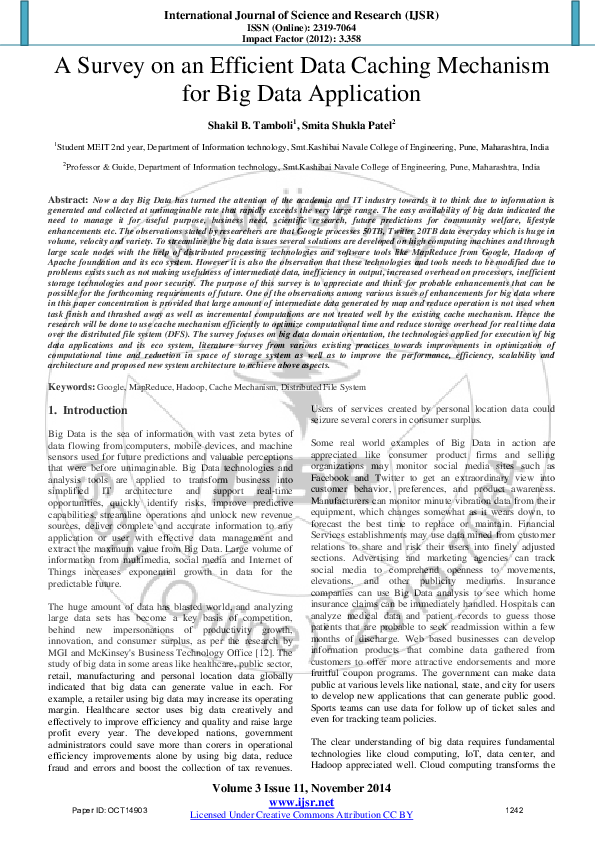 (PDF) A Survey on an Efficient Data Caching Mechanism for Big Data Application