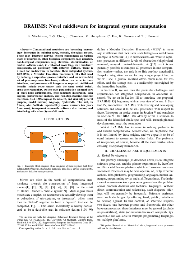 (PDF) BRAHMS: Novel middleware for integrated systems computation