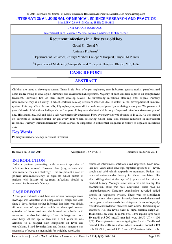 (PDF) Recurrent infections in a five year old boy