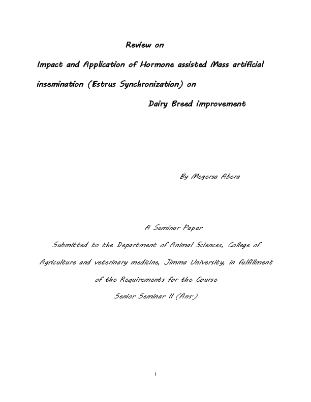 Doc Impact And Application Of Hormone Assisted Mass Artificial Insemination Estrus