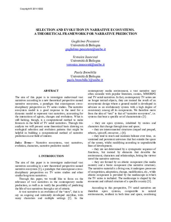 SELECTION AND EVOLUTION IN NARRATIVE ECOSYSTEMS. A THEORETICAL ...