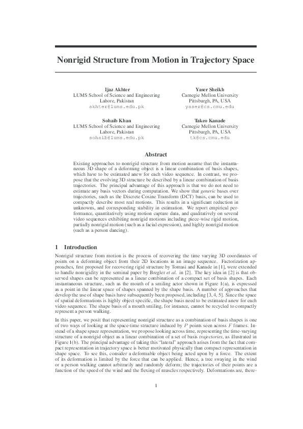 Pdf Multiview Structure From Motion In Trajectory Space Mohammad Shoaib Shabbir
