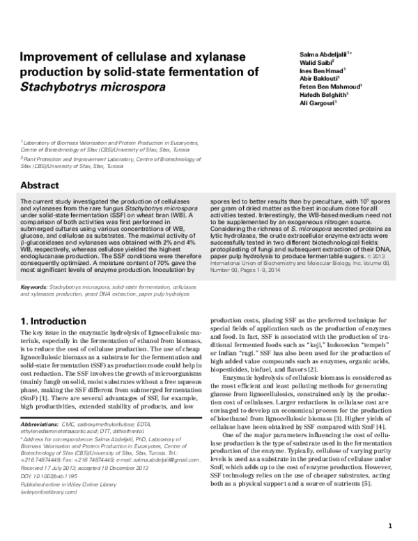 (PDF) Improvement of cellulase and xylanase production by solid-state fermentation of ...