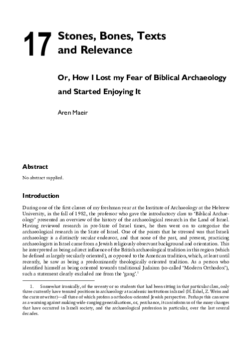 (PDF) Maeir, A. M. 2010. Stones, Bones, Texts and Relevance: Or How I ...
