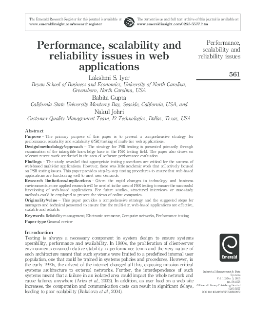 (PDF) Performance, scalability and reliability issues in web applications