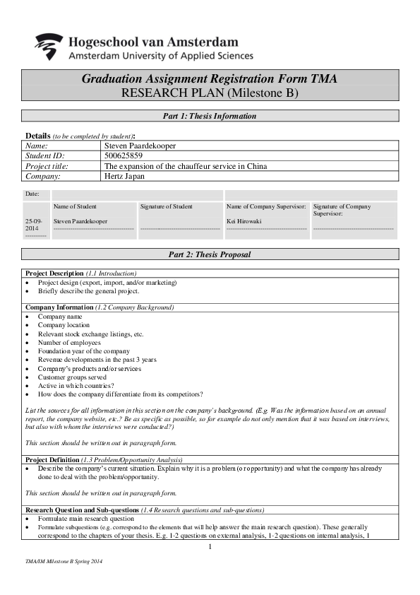 (DOC) Graduation Assignment Registration Form TMA RESEARCH PLAN ...