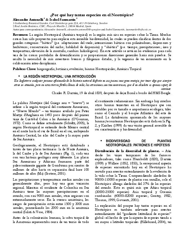 (PDF) Por qué hay tantas especies en el Neotrópico