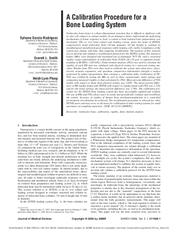 Pdf A Calibration Procedure For A Bone Loading System