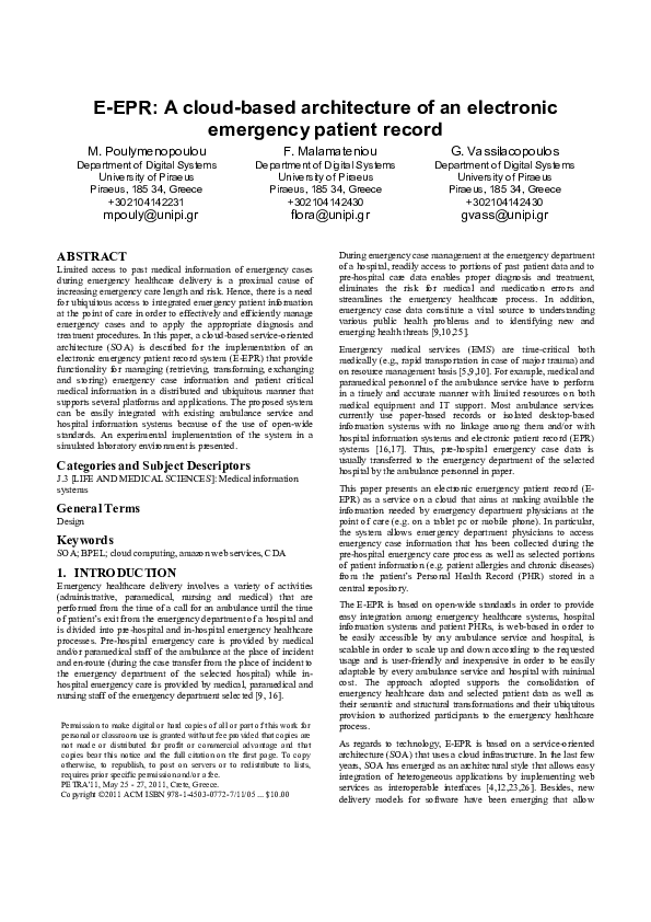 (PDF) E-EPR: A cloud-based architecture of an electronic emergency ...