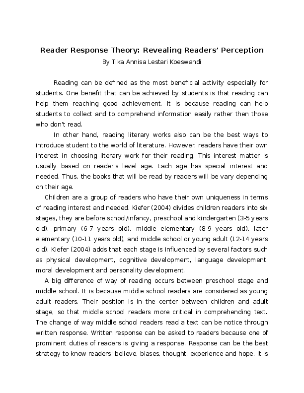 (DOC) Reader Response Theory: Revealing Readers’ Perception