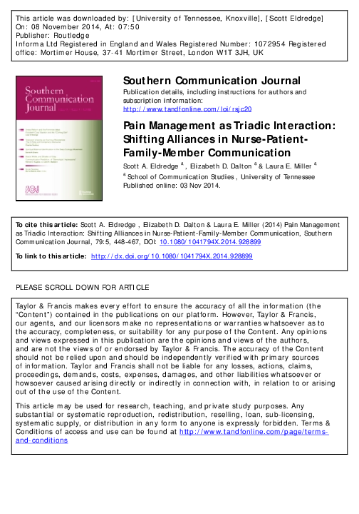 Pain Management as Triadic Interaction: Shifting Alliances in Nurse ...