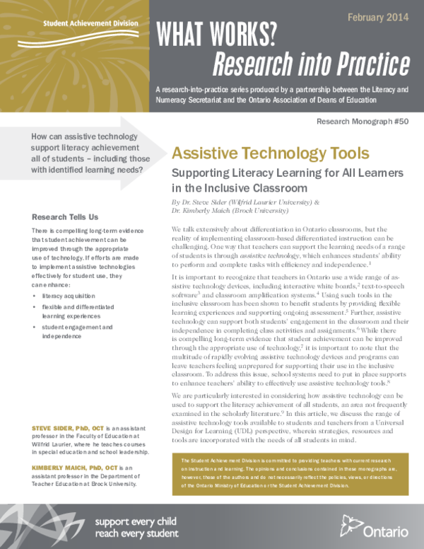 Assistive Technology Tools Supporting Literacy Learning for All ...