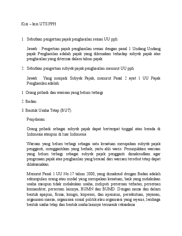(DOC) Kisi – kisi UTS PPH