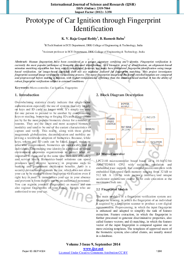 (PDF) proto type car ignition through fingerprint identification