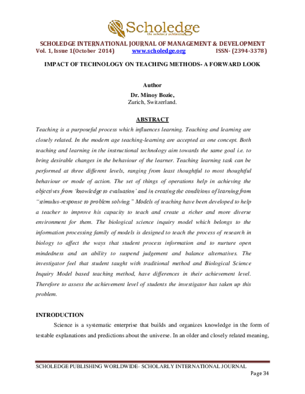 (PDF) IMPACT OF TECHNOLOGY ON TEACHING METHODS- A FORWARD LOOK