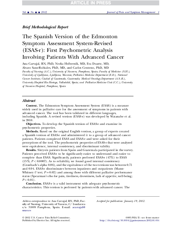 (PDF) Brief Methodological Report The Spanish Version of the Edmonton ...