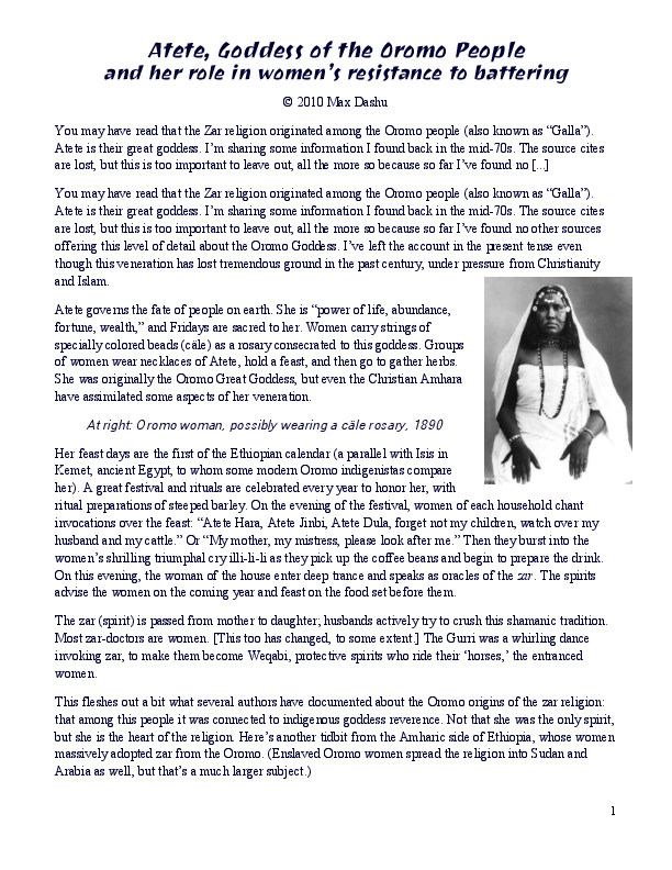 (PDF) Atete, Goddess of the Oromo People in southern Ethiopia