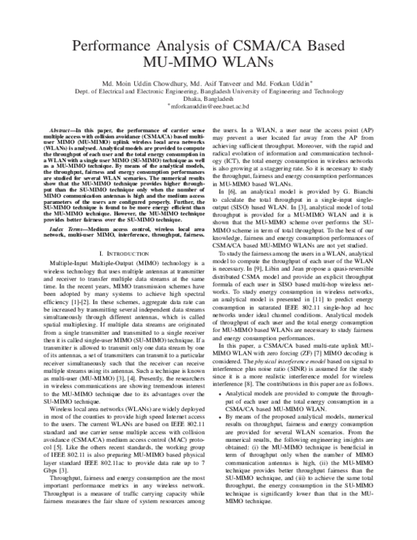 (PDF) Performance Analysis of CSMA/CA Based MU-MIMO WLANs