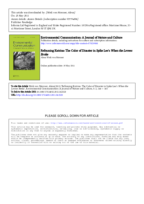 (PDF) Reframing Katrina: The Color of Disaster in Spike Lee’s When the ...