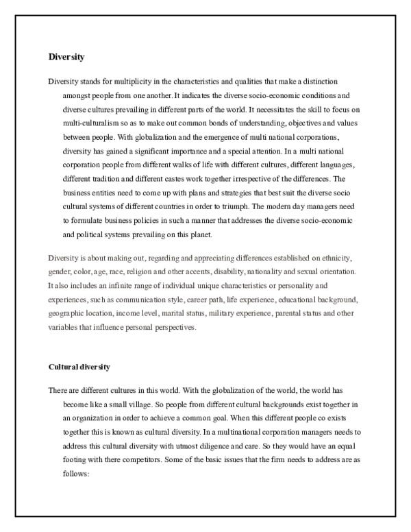 (DOC) Diversity Diversity stands for multiplicity in the ...