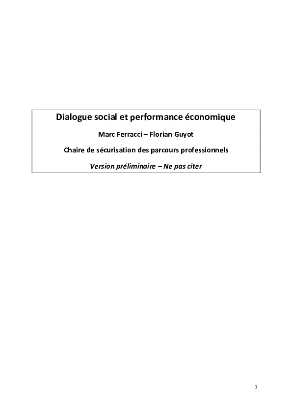 (PDF) Dialogue social et performance économique