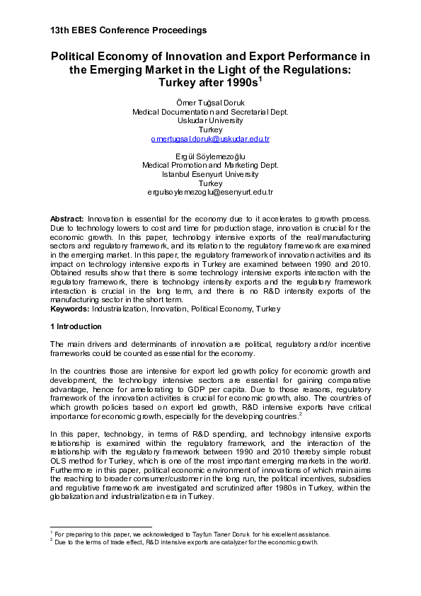(PDF) Political Economy of Innovation and Export Performance in the ...