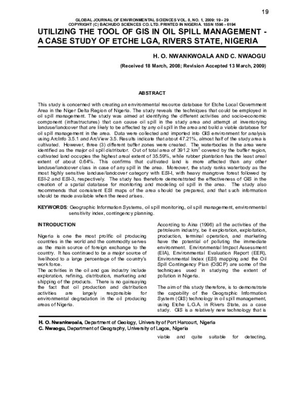 (PDF) Utilizing the tool of GIS in oil spill management - a case study ...